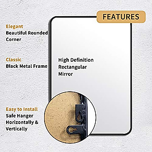 Black Bathroom Mirror, 30"x40" Metal Frame with Rounded Corner, Upgrated Wall Mounted Mirror for Bathrooms, Entryways, Living Rooms