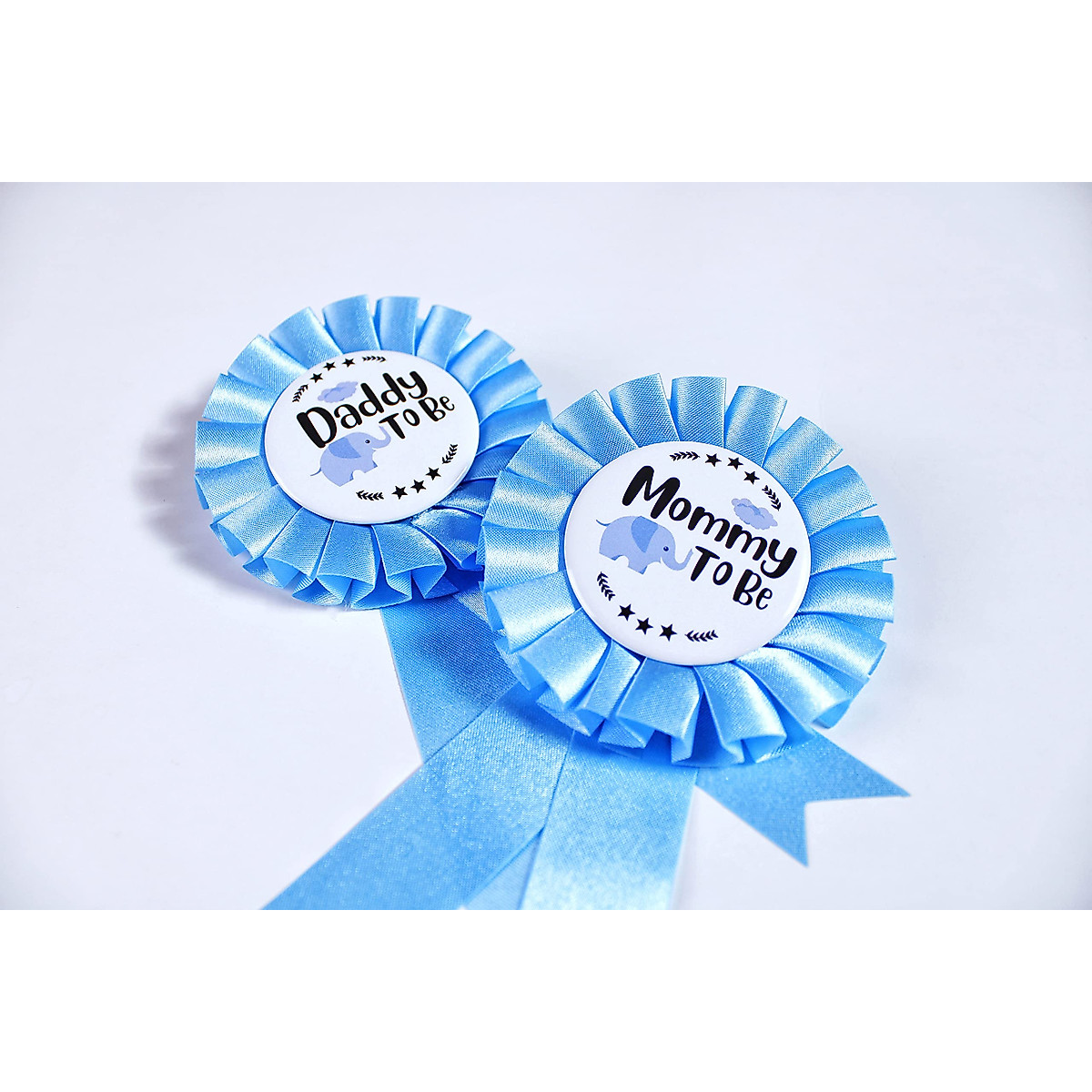 HAPPYLAND Baby Boy Shower Decorations Baby Blue Elephant Tinplate Badge Mommy to Be and Daddy to Be Baby Shower