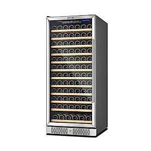 Empava 24" Refrigerator 127 Bottles Single Zone Built in or Freestanding Compressor Fridge Chiller Wine Cooler with Wood Shelves, 24 Inch, Stainless Steel