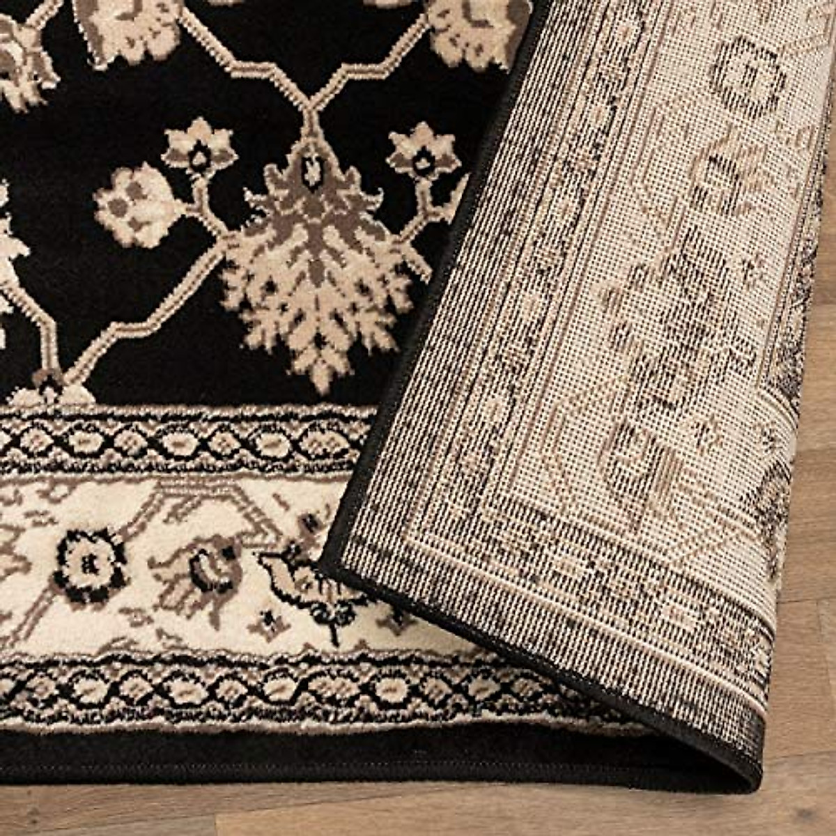BLUENILEMILLS Shalimar Indoor Area Rug, Floral Trellis Pattern, Palmette Motifs, Super Soft, Durable, Elegant, Oriental, Traditional, Contemporary Style, Jute Backing, Black, 8' x 10'