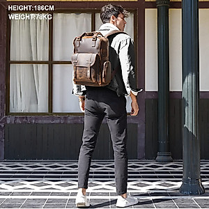 TIDING Full Grain Leather Backpack 15.6 Inch Laptop Bag Retro School Travel Office Daypack for Men