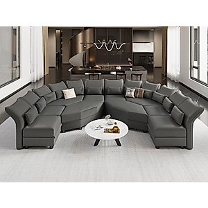 LLappuil Reversible Sectional Sofa Modern Modular Sectional Couch with Chaise L Shaped Corner Sectional 8 Seater with Storage Seats,Memory Foam,Modular Sofa for Small Space,Living Room,Dark Grey