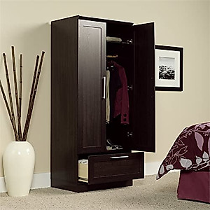 BOWERY HILL Metal Wardrobe Armoire with Garment Rod in Dakota Oak