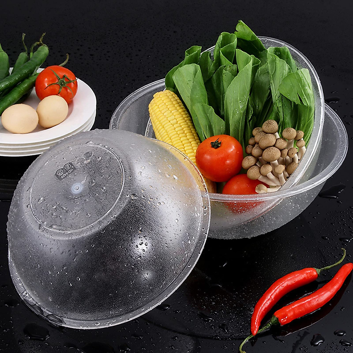 Lyellfe 3 Pack Large Salad Bowl, 96 Oz Clear Chip Bowls, Plastic Serving Bowl with 2 Tongs, Party Snack Bowls, Mixing and Serving Container for Snack Fruit Candy Popcorn Chips Pasta