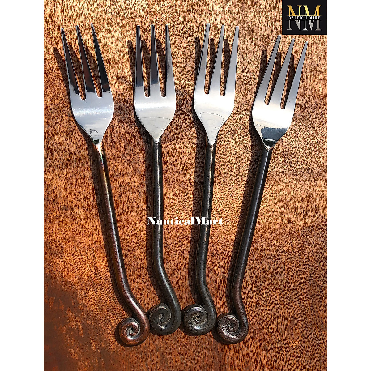 Treble Chef 7 1/2" Salad Fork (Set of Four) Medieval Twisted Dining Hall Eating/Feasting Utensils Set Functional Fork Cutlery For Family Dinner/Hotel/Restaurant Eating Set For Carrying