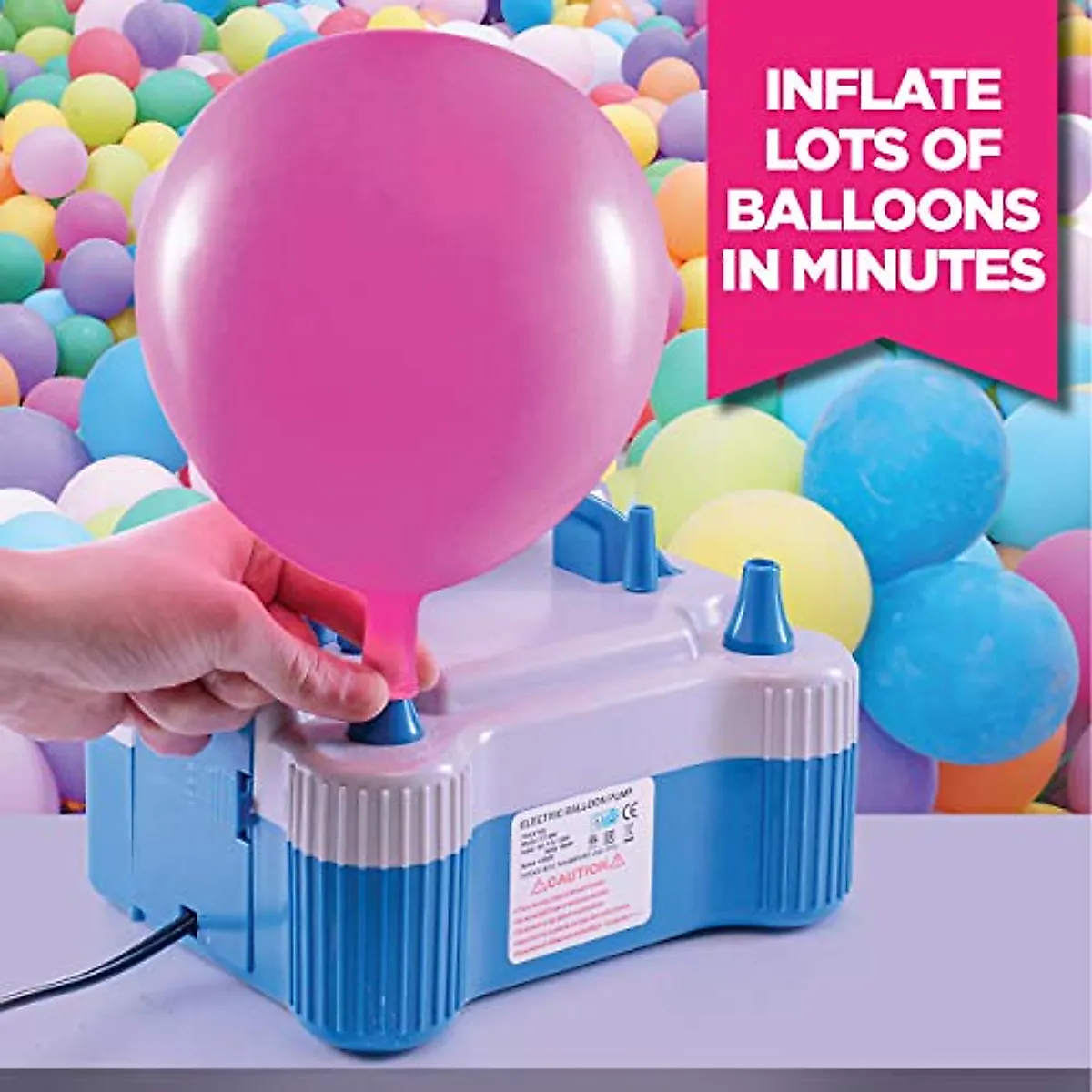 Prextex Portable Balloon Pump Powerful Electric Air Blower Dual Nozzle Balloon Inflator for Fast and Easy Bulk Balloons Filling for Event and Party Decoration (800W, 110V)
