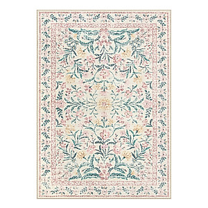 Lahome Pink Boho Rugs for Living Room 5x7, Washable Area Rugs for Bedroom Girls Non Slip, Soft Floral Low-Pile Nursery Carpet for Dining Room Kids Room Indoor, Pink/Multi