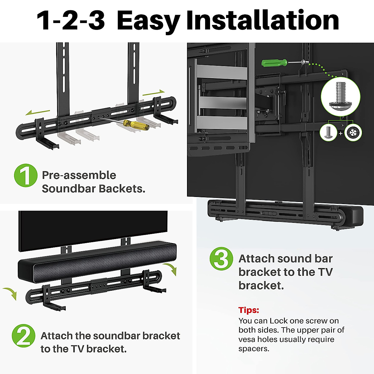 USX MOUNT Universal Soundbar Mount, Sound Bar TV Bracket for Soundbar with Speaker, Fits 2 Installation Options, Removable No-Slip Base Holder Extends 3.46”-6.06”