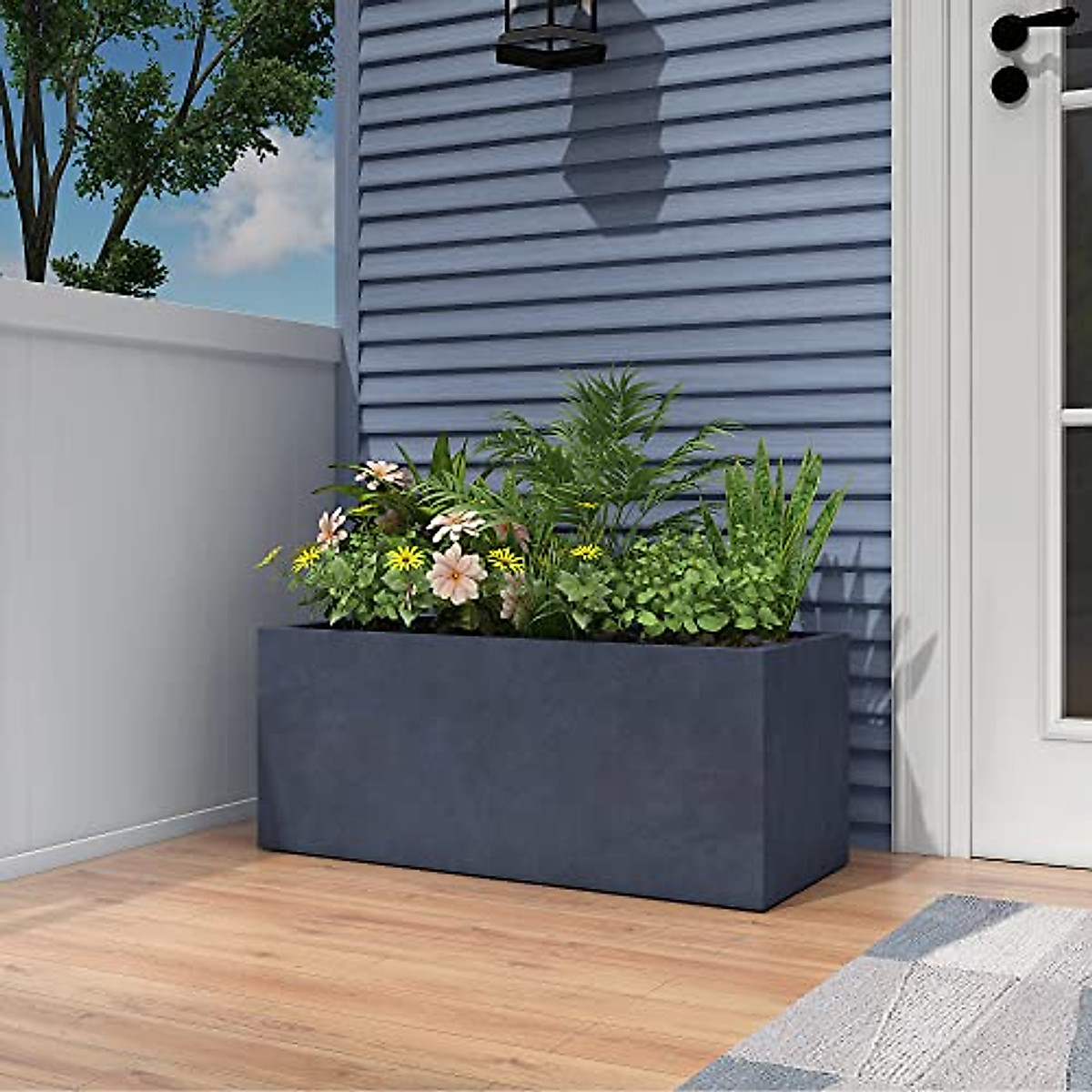 Kante 31.1" L Long Rectangular Concrete Planter, Large Outdoor Indoor Garden Pots with Drainage Hole and Rubber Plug, Charcoal