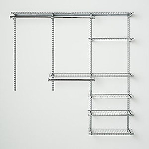 Rubbermaid Configurations Deluxe Closet Kit, Titanium, 4-8 Ft. & Configurations Deluxe Closet Kit, Titanium, 3-6 Ft, Wire Shelving Kit with Expandable Shelving and Telescoping Rods