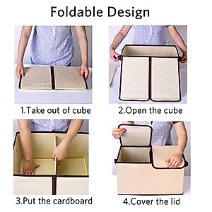 senbowe Larger Storage Cubes [4-Pack] 33 Quart Linen Fabric Foldable Collapsible Storage Cube Bin Organizer Basket with Lid, Handles, Removable Divider For Home, Closet - (16.5 x 11.8 x 9.8”)