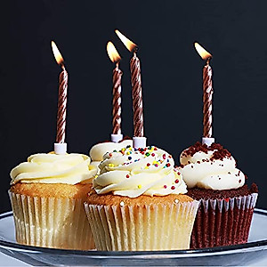 Metallic Rose Gold Striped Birthday Cake Candles in Holders (2 in., 72 Pack)