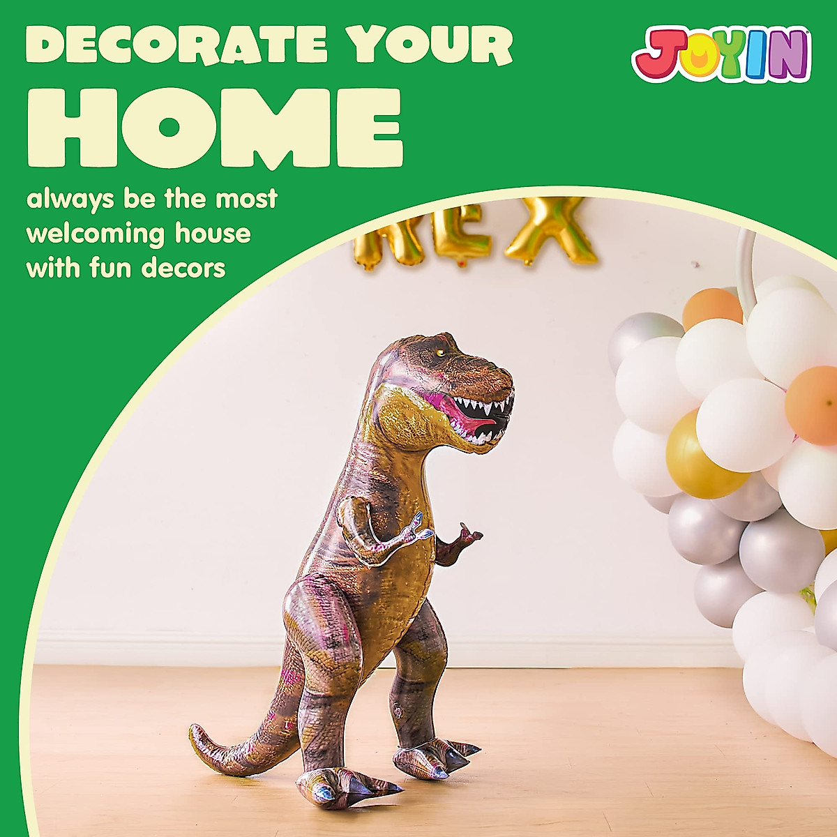 JOYIN T-Rex Dinosaur Inflatable, Tyrannosaurus Rex Inflatable Dinosaur Toy for Party Decorations, 30" Dinosaur Birthday Party Gift for Kids and Adults