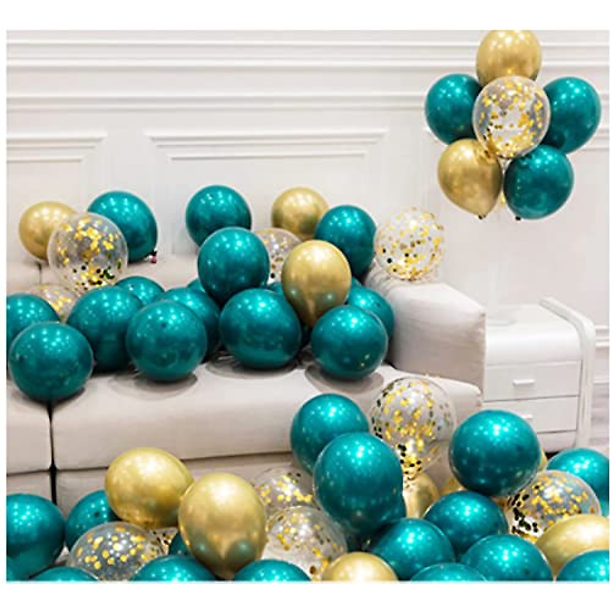 Teal Gold Balloons for Teal Turquoise Gold Birthday Decorations for Women of 30pcs Teal Gold Bridal Shower Decorations/Teal Gold Wedding Decorations/Gold Confetti Balloons