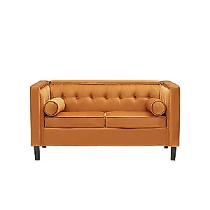 WILLOVE 58" Mid-Century Modern Velvet Sofa, 2 Seater Couch with Comfy Deep Seats, Small Loveseat Couch for Living Room Furniture with Two Throw Pillows, Easy to Install (Ginger)