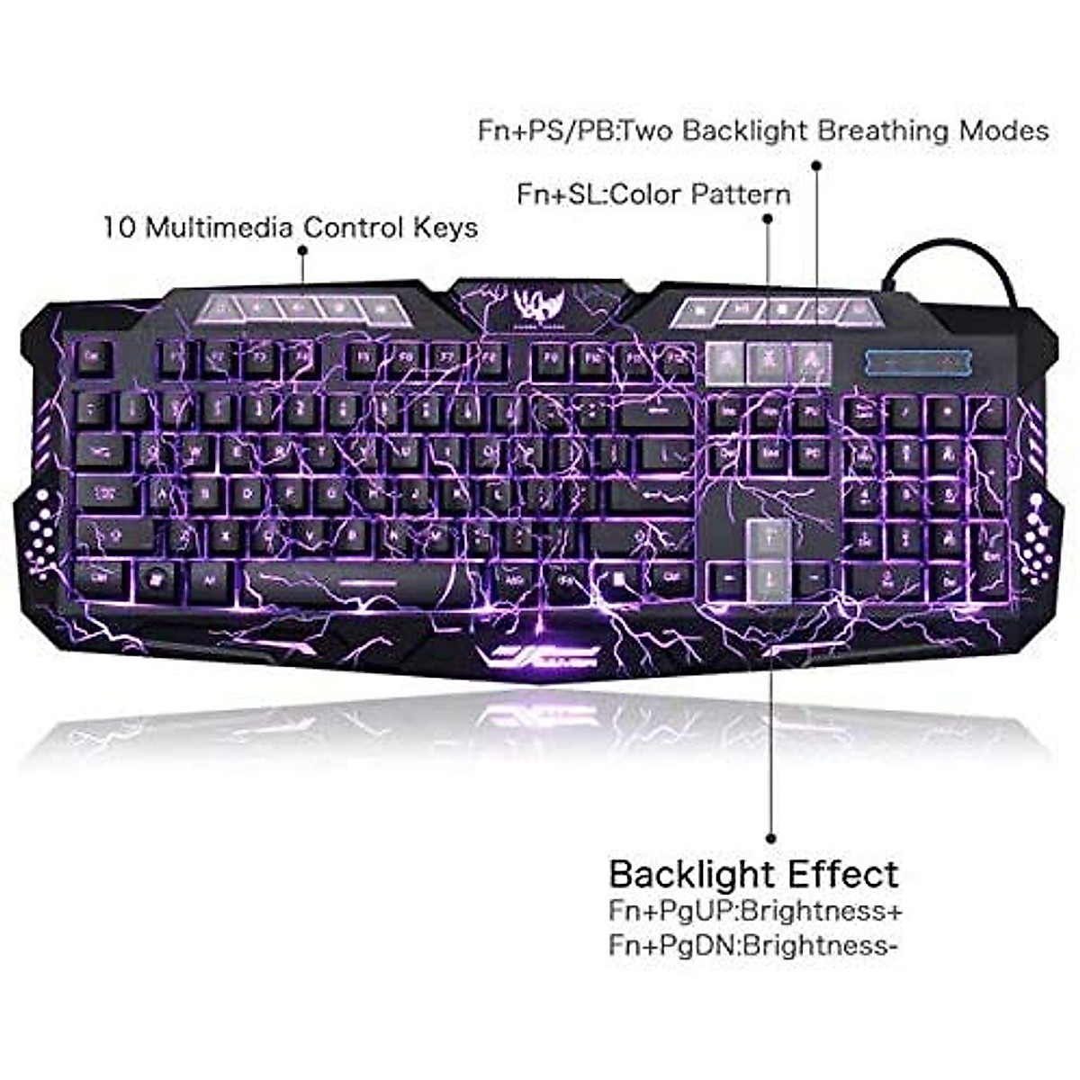 LED 3 Color Backlight/Crackle M-200 Multimedia Ergonomic USB Gaming Keyboard