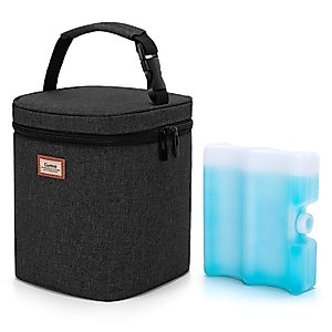 CURMIO Baby Bottles Cooler Bag with Ice Pack for 4 Bottles, up to 9 oz/270ml, Insulated Breastmilk Cooler and Ice Pack for Daycare Travel Nursing Mom,Black