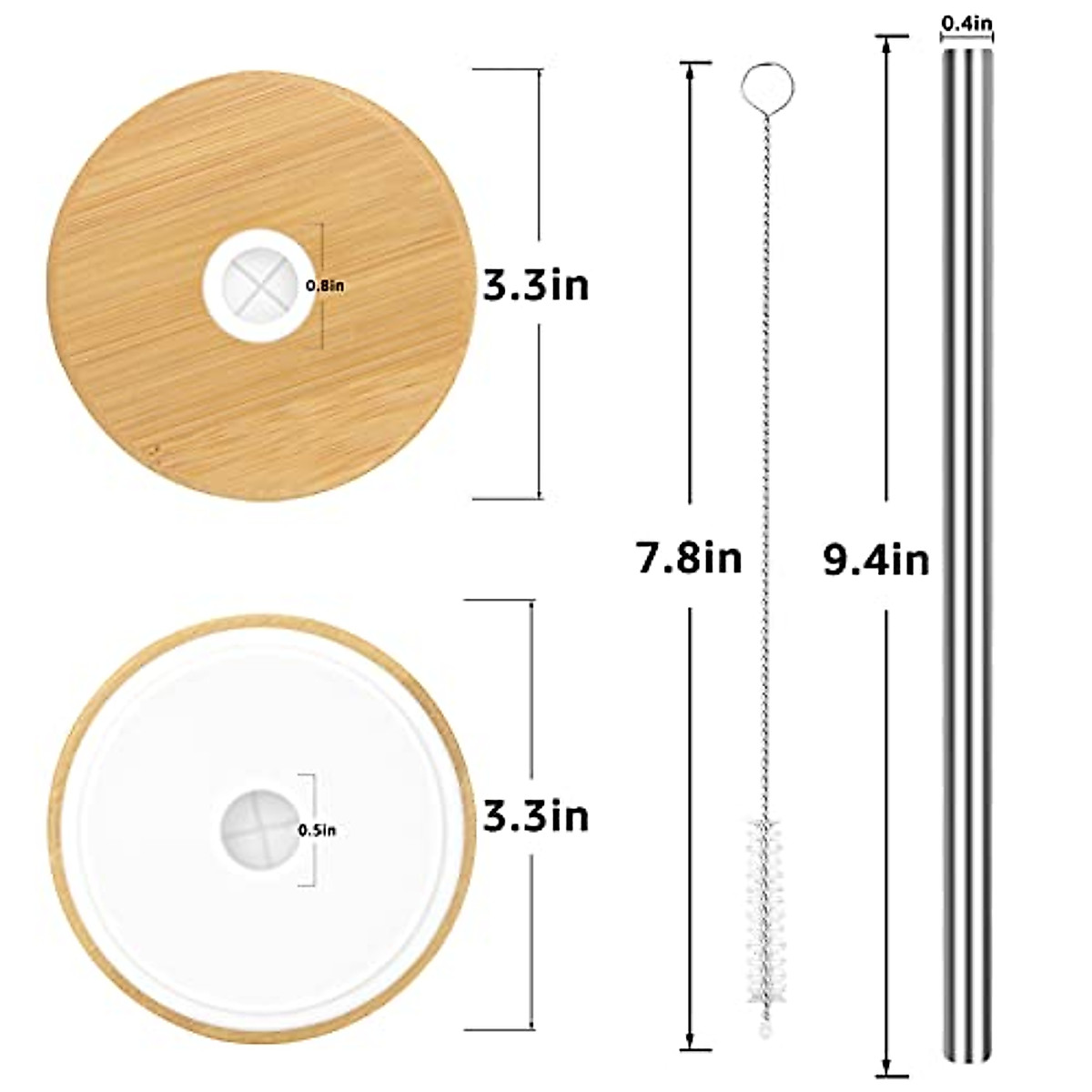 Tronco Bamboo Lids with Stainless Steel Straws, 2 Reusable Lids for Wide Mouth Tumblers, Includes 2 Straws and 1 Straw Brush