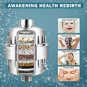 FEELSO 18 Stage Shower Filter, Upgraded High Output Universal Shower Head Water Softener Filter for Hard Water Remove Chlorine Fluoride Heavy Metals Sediments Impurities