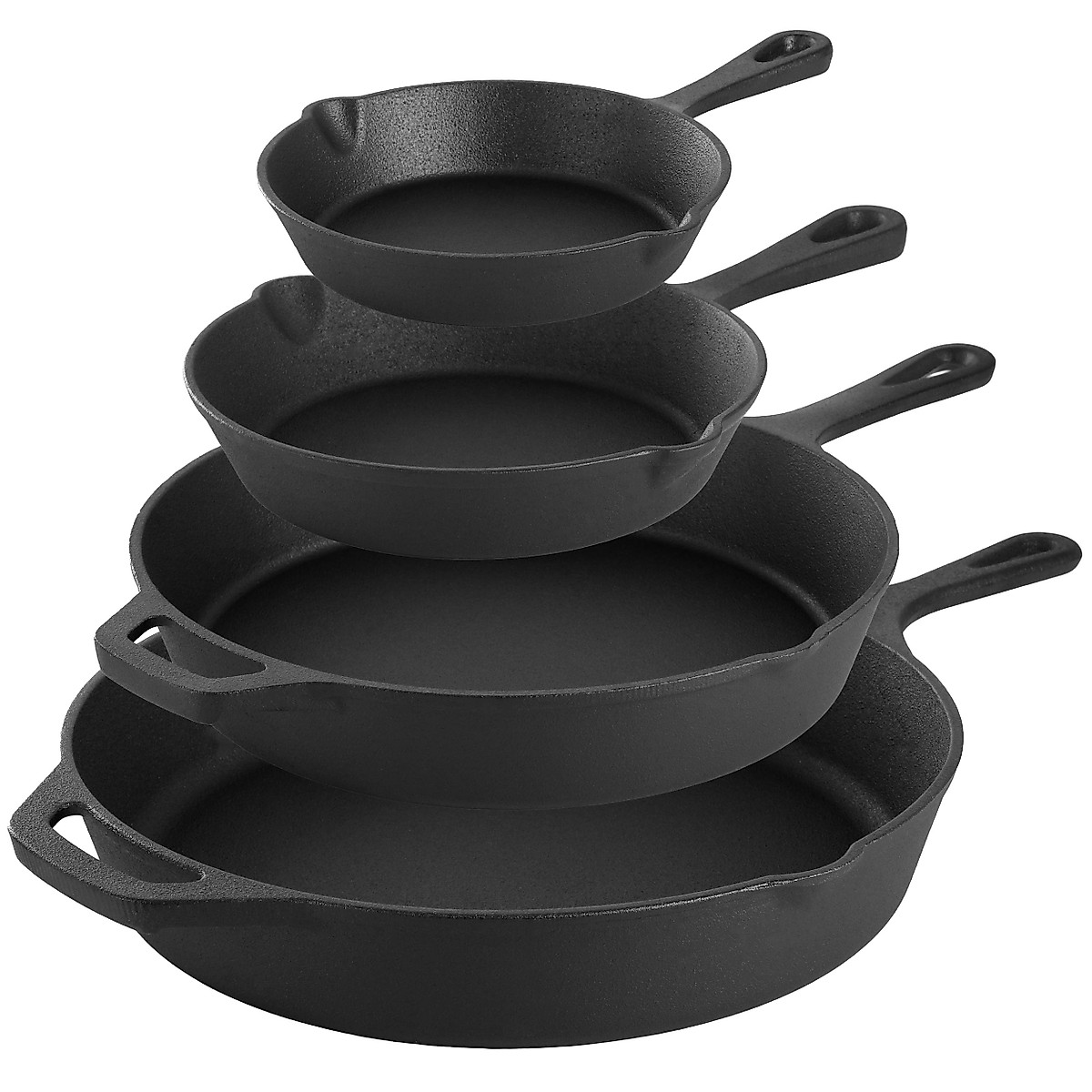 Megachef 13 Piece Pre-Seasoned Cast Iron Skillet Set with Temperd Glass Lids and Silicone Holders