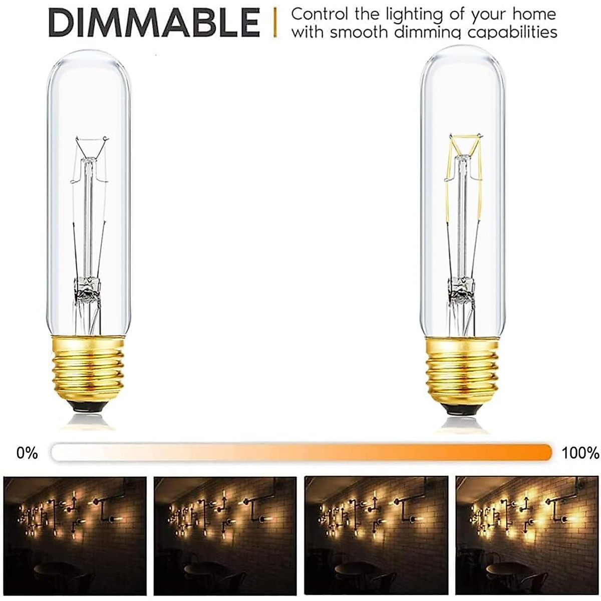 25 Watt T10 Clear Tubular Incandescent Light Bulb, Vintage Style Showcase Bulb,Showcase lamp, 2700K Soft White, E26 Medium Base, 280 Lumens,T10 Tubular Bulb (6)