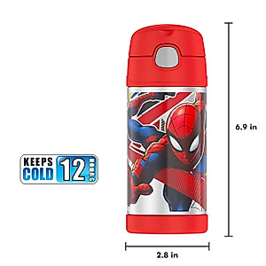 THERMOS FUNTAINER 12 Ounce Stainless Steel Vacuum Insulated Kids Straw Bottle, Spiderman