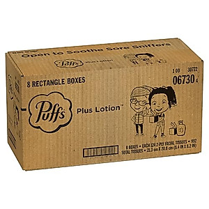 Puffs Plus Lotion Facial Tissues, 8 Family Boxes, 124 Facial Tissues per Box, Allergies and Colds