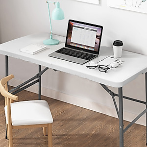 CAMP SOLUTIONS Bi-Folding Table 4 FT, Plastic Portable Tables for Dining Parties Card Picnic Camping, Granite White