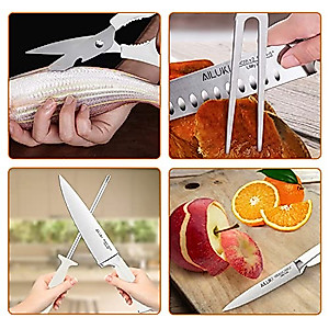 Knife Set,18 Piece Kitchen Knife Set with Block Wooden and Sharpener, Professional High Carbon German Stainless Steel Chef Knife Set, Ultra Sharp Full Tang Forged White Knives Set