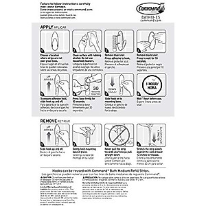 Command Bath Hook, Medium, Clear Frosted, 2-Hooks, 2-Medium Water Resistant Strips (BATH18-ES)