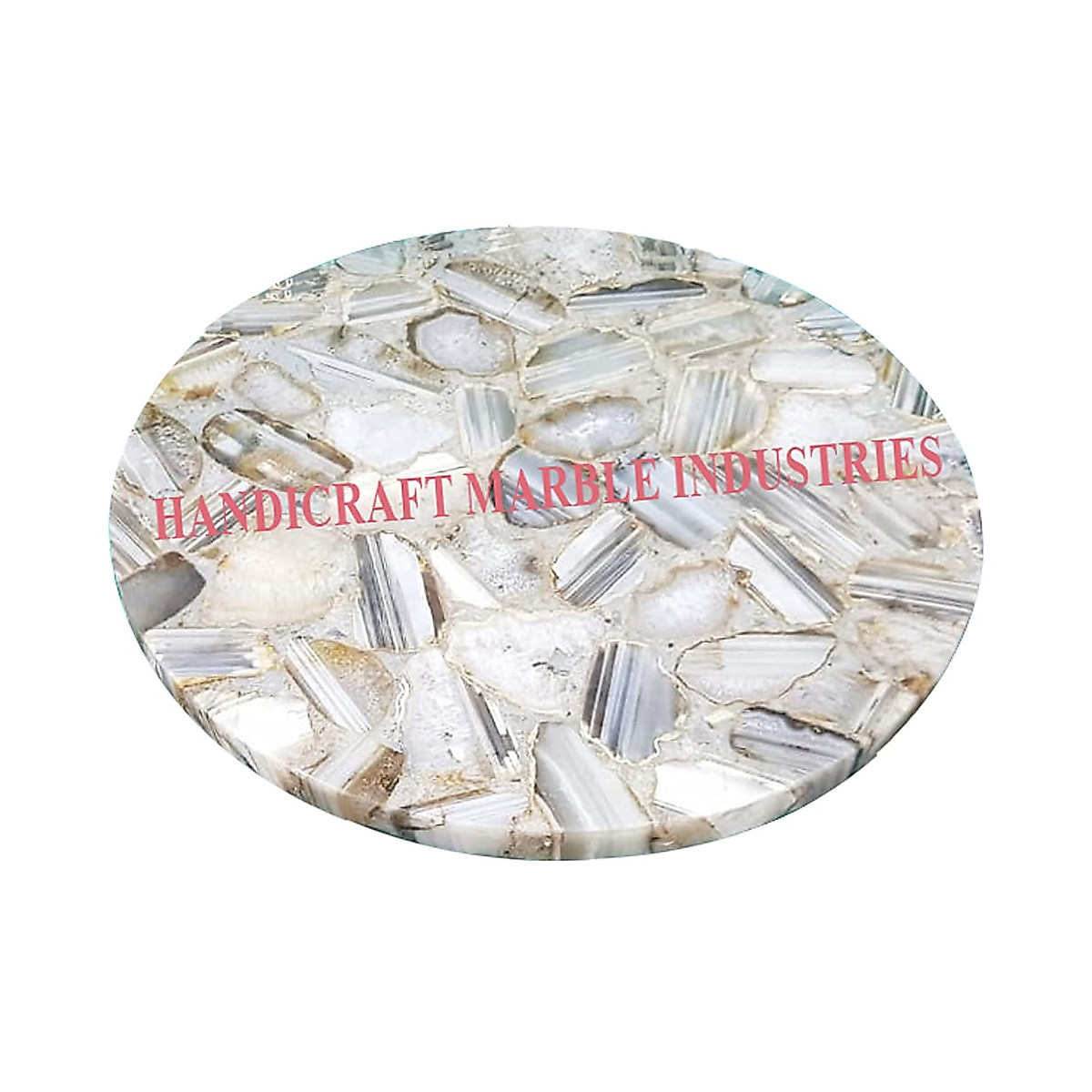 Natural Grey White Brown Agate Round 24" x 24" Inch Round Coffee Table with Metal Base, Stone Coffee Table, Round Agate Coffee Table Top with Metal Stand, Piece Of Conversation, Family Heir Loom