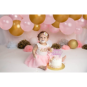 AHAORAY Happy Birthday Cake Topper - Pink Glitter Happy Birthday Cake Bunting Decor - Birthday Party Cake Decoration Supplies, for Photo Booth Props
