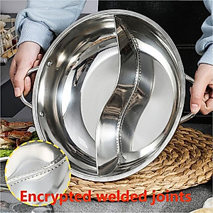 Stainless Steel Shabu Hot Pot, Divided Hot Pot Pan Hollow handle for Induction Cooker Gas Furnace Electric Furnace Ceramic Hob (34CM)