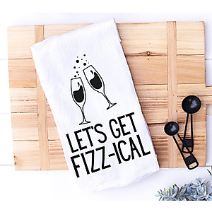 Handmade Funny Kitchen Towel - 100% Cotton Cheeky Champagne Toast Hand Bar Towels for Kitchen - 28x28 Inch Perfect for Hostess Housewarming Christmas Mother’s Day Birthday Gift (Let's Get Fizz-ical)