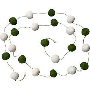 De Kulture Handmade Premium Wool Felt Micro POM POM Garland Eco Friendly Halloween Wall Hanging Home Office Theme Party Holiday Decoration Banner | 24 Inches (Set of 4) (Green & Off White)