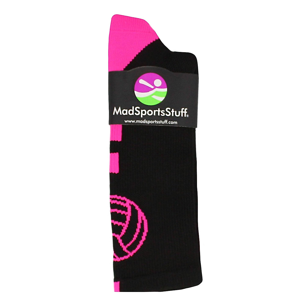 MadSportsStuff Volleyball Logo Crew Socks (Black/Neon Pink, Small)