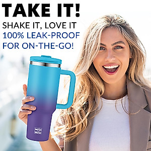 40oz Tumbler with Handle | Insulated Stainless Steel Travel Mug | 34Hrs Cold & 10Hrs Hot Retention | 100% Leakproof Lid & Straw | Dishwasher Safe + Car Cup Holder Fit (Light Blue Violet Gradient)