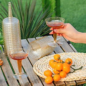 Censen 100 Pcs 4 oz Plastic Martini Glasses Cocktail Glasses Champagne Coupe Transparent Margarita Cups Gold Disposable Party Stemware for Wine Dessert Birthday Wedding(Glitter)