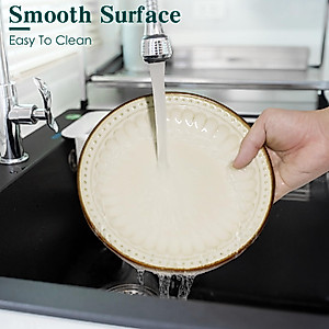 Yonune Eanoni Ceramic Dinner Plates Set of 6, 11 inch Large Stoneware Luxury Dishes for Kitchen Dinnerware Salad Dessert Gifts, Microwave Oven Dishwasher Safe, Scratch Resistant Cream Beige