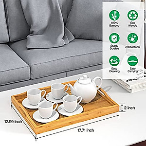 Pipishell Bamboo Serving Tray with Handles Rectangular Wooden Breakfast Tray Works for Eating, Working, Storing, Used in Bedroom, Kitchen, Living Room, Bathroom, Hospital and Outdoors-17x13x2inches