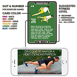 Stack 52 Bodyweight Exercise Cards: Workout Playing Card Game. Designed by a Military Fitness Expert. Video Instructions Included. No Equipment Needed. Burn Fat Build Muscle. (Updated Bodyweight Deck)