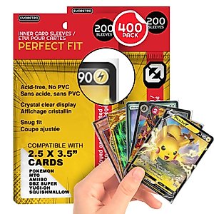 EVORETRO 400 Perfect Fit Sleeves - for Pokemon Card Sleeves, MTG Inner Sleeves, YugiOh, Paldean Fates, Lorcana, One Piece, Dragon Ball. 2.5x3.5" Double Sleeve, Inner Card Sleeves 63.5mm x 88mm