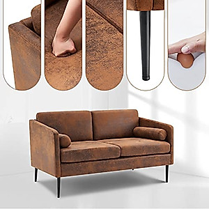 VINGLI 52"W Deep Couches for Living Room, Mini Modern Mid Century Tufted Futon Sofa Loveseat Retro/Vintage Microfiber 2 Club Seater Love Seat Sofas for Bedroom, Office, RV, Loft, Small Spaces, Rustic