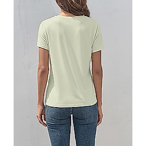 KevaMolly Basic Light Green T Shirts for Women UPF 50+ Short Sleeve Casual Solid Summer Tops Trendy Solid Loose Fit Tshirt L