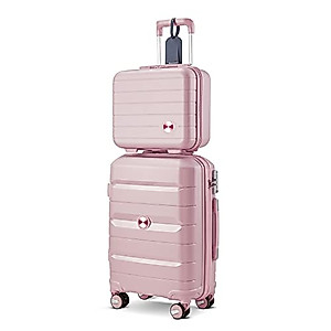 Somago 20IN Carry On Luggage and 14IN Mini Cosmetic Cases Travel Set Hardside Luggage with Spinner Wheels Lightweight Polypropylene Suitcase with TSA Lock (2-Piece Set (14/20), Nude Pink)