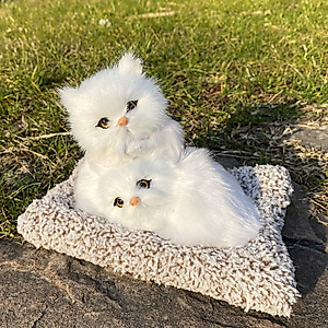 2 in 1 Simulation Furry Kittens Realistic Couple Cats on Rug/Home Shelf Car Decorative Statue - Pad Filled with Activated Carbon Beads (White)