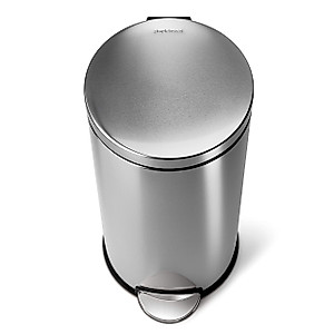 simplehuman 30 Liter / 8 Gallon Round Step Trash Can, Brushed Stainless Steel,15.1 x 12.4 x 25.6 inches