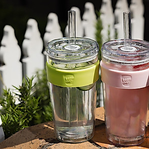 KeepCup Cold Cup - Longplay Double wall Glass Ice Coffee Tumbler with Lid and Straw - 16oz (454ml) - Chartreuse Green