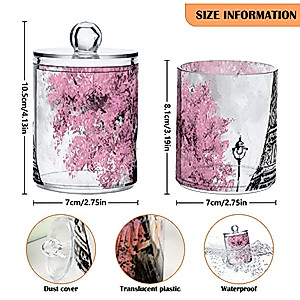 WELLDAY Apothecary Jars Bathroom Storage Organizer with Lid - 14 oz Qtip Holder Storage Canister, Pink Paris Tower Clear Plastic Jar for Cotton Swab, Cotton Ball, Floss Picks, Makeup Sponges,Hair Clip
