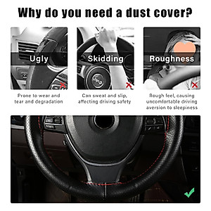 Augeny Genuine Leather Steering Wheel Cover, Breathable Anti-Slip Car Steering Wheel Protector Stitch on Wrap for Max Diameter 15 Inch, DIY Sewing with Needle Thread (Full Hole, Red)